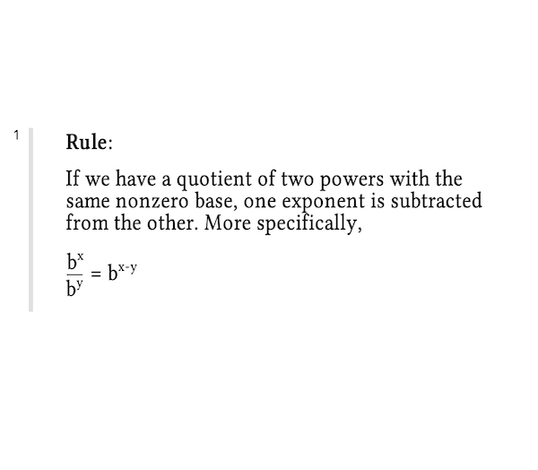 Subtraction of Exponents