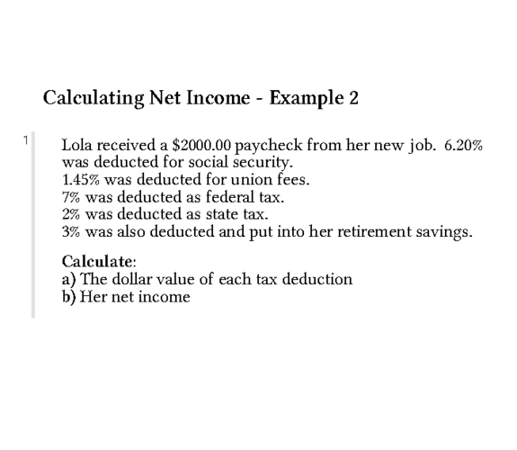 Calculating Net Income - Example 2
