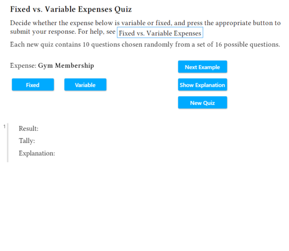 Fixed vs. Variable Expenses Quiz